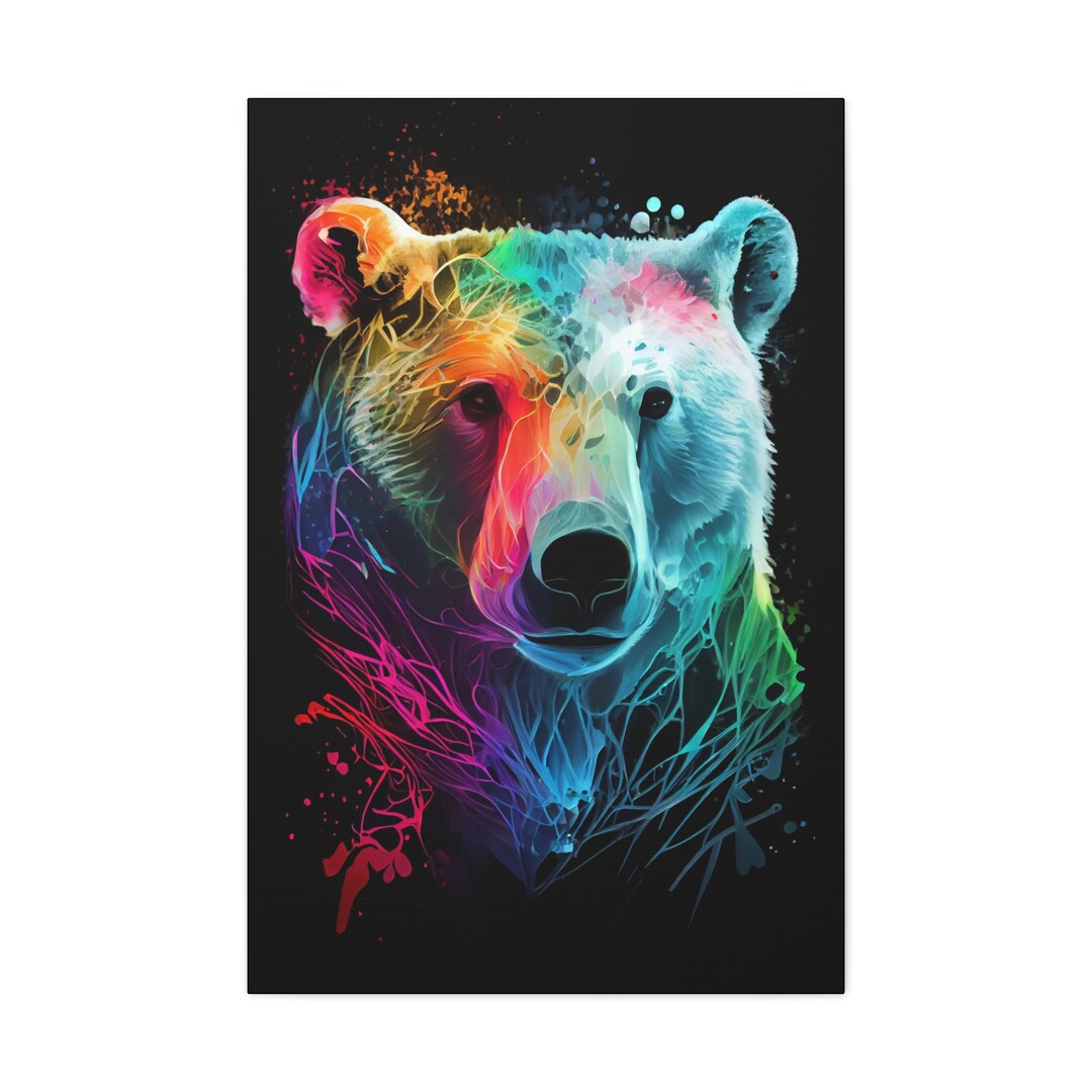 Abstract Colorful Polar Bear Painting on Canvas, Polar Bear Wall Art ...