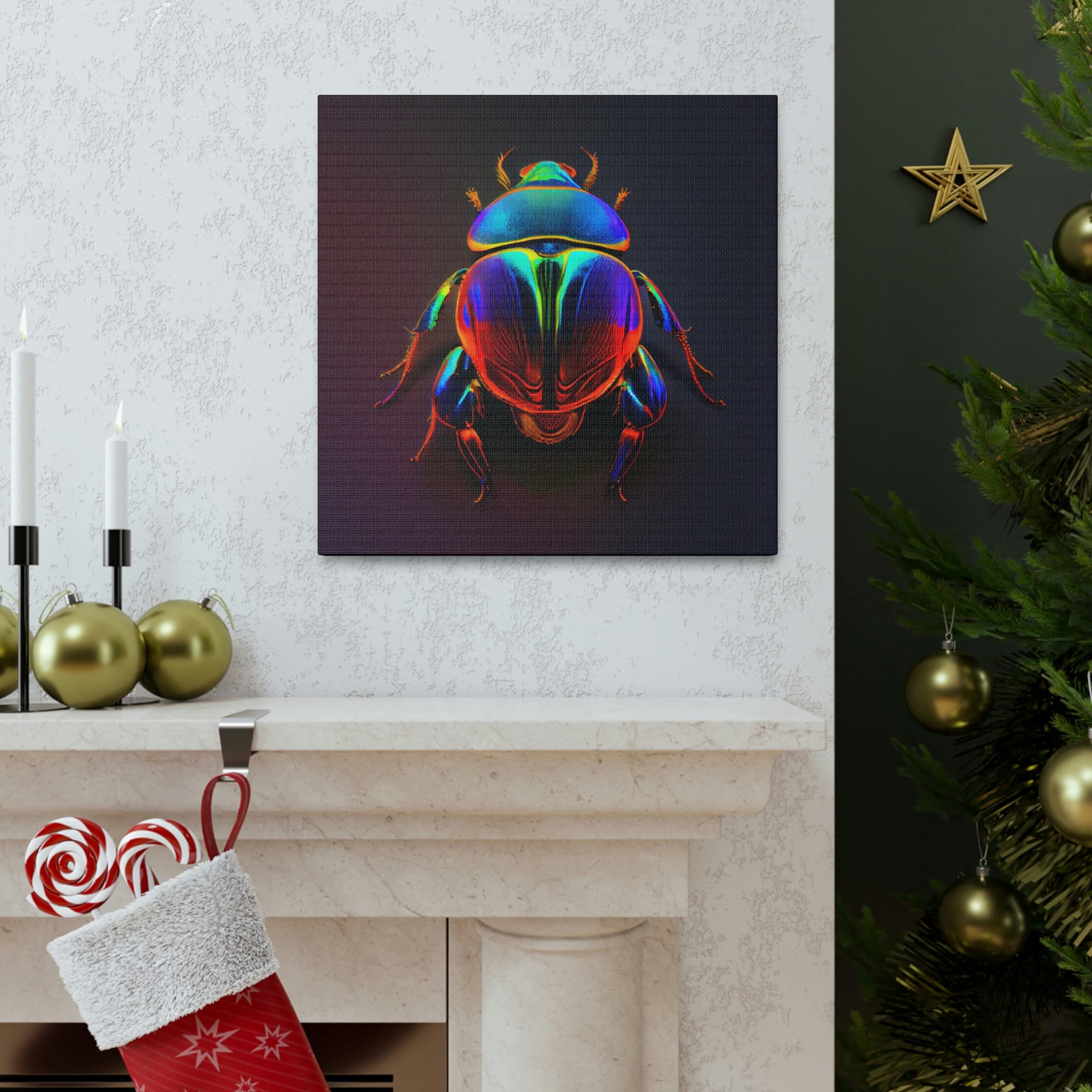 Colorful Neon Dung Beetle Painting on Canvas, Beetle Wall Art, Beetle ...