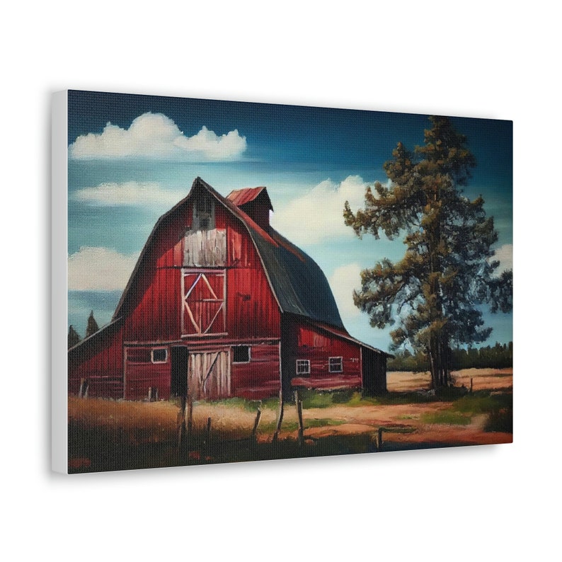 Rustic Red Barn Oilpainting on Canvas, Country Wall Art, Vintage ...