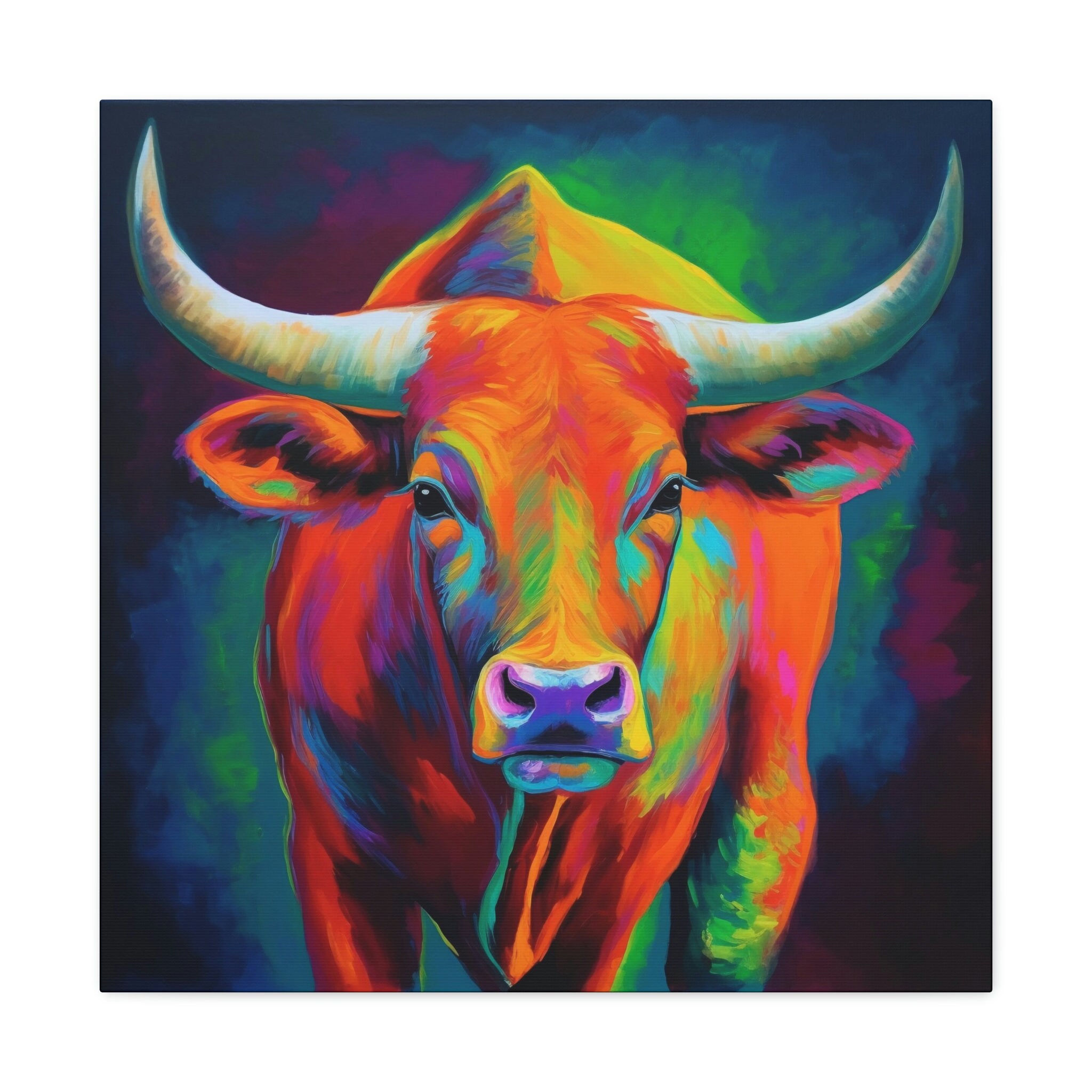 Abstract Colorful Bull Painting on Canvas, Longhorn Wall Art, Bull Wall ...