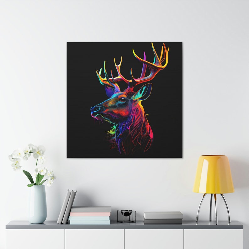 Colorful Neon Buck Painting on Canvas, Buck Wall Art, Animal Poster ...