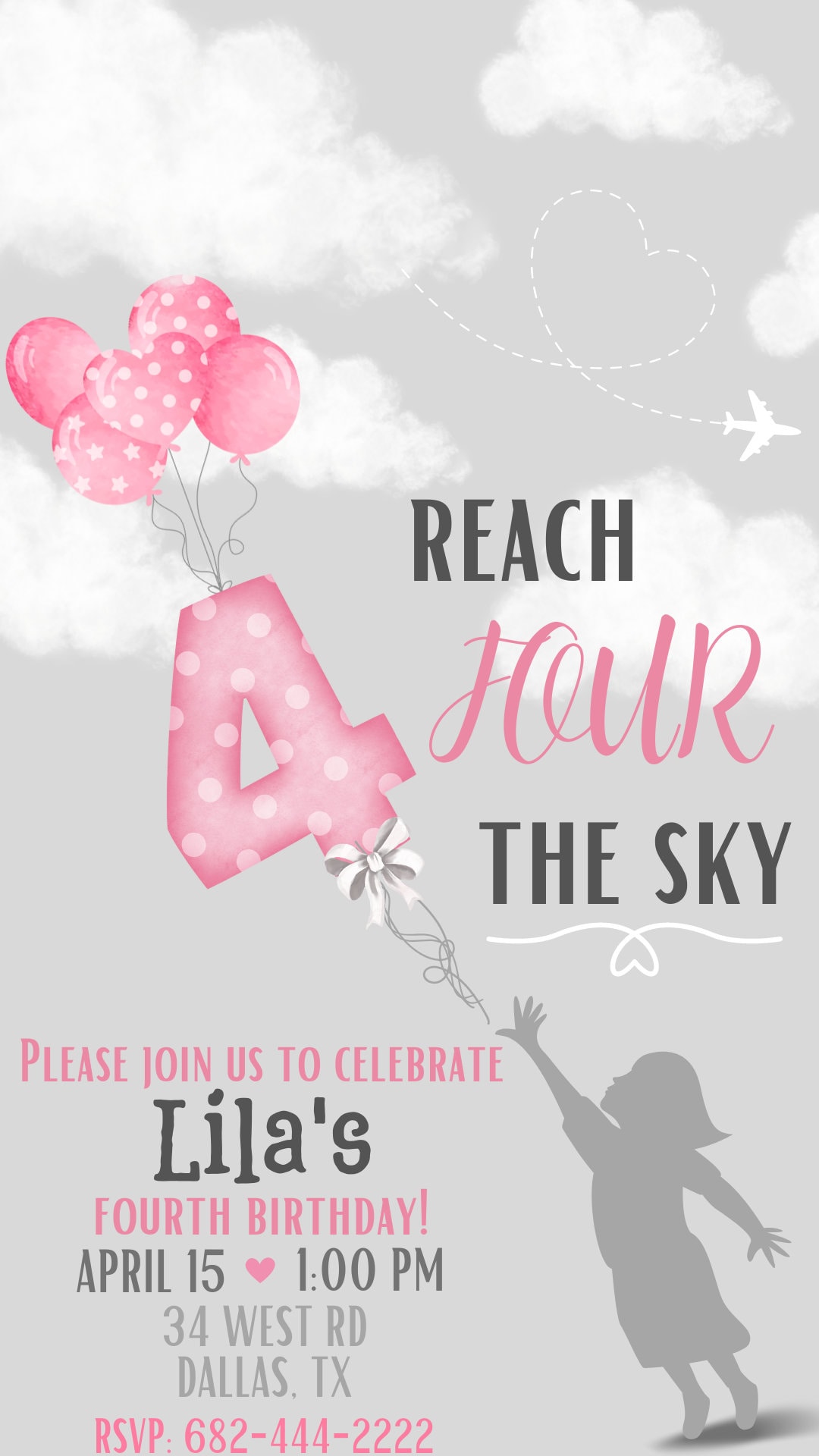 Fourth Birthday, 4th Birthday, Girl Birthday, Digital Invitation ...