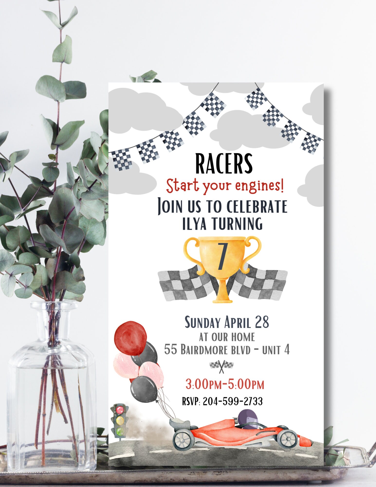 Racecar Birthday Invitation, Race Invitation, Racecar Birthday, Digital ...