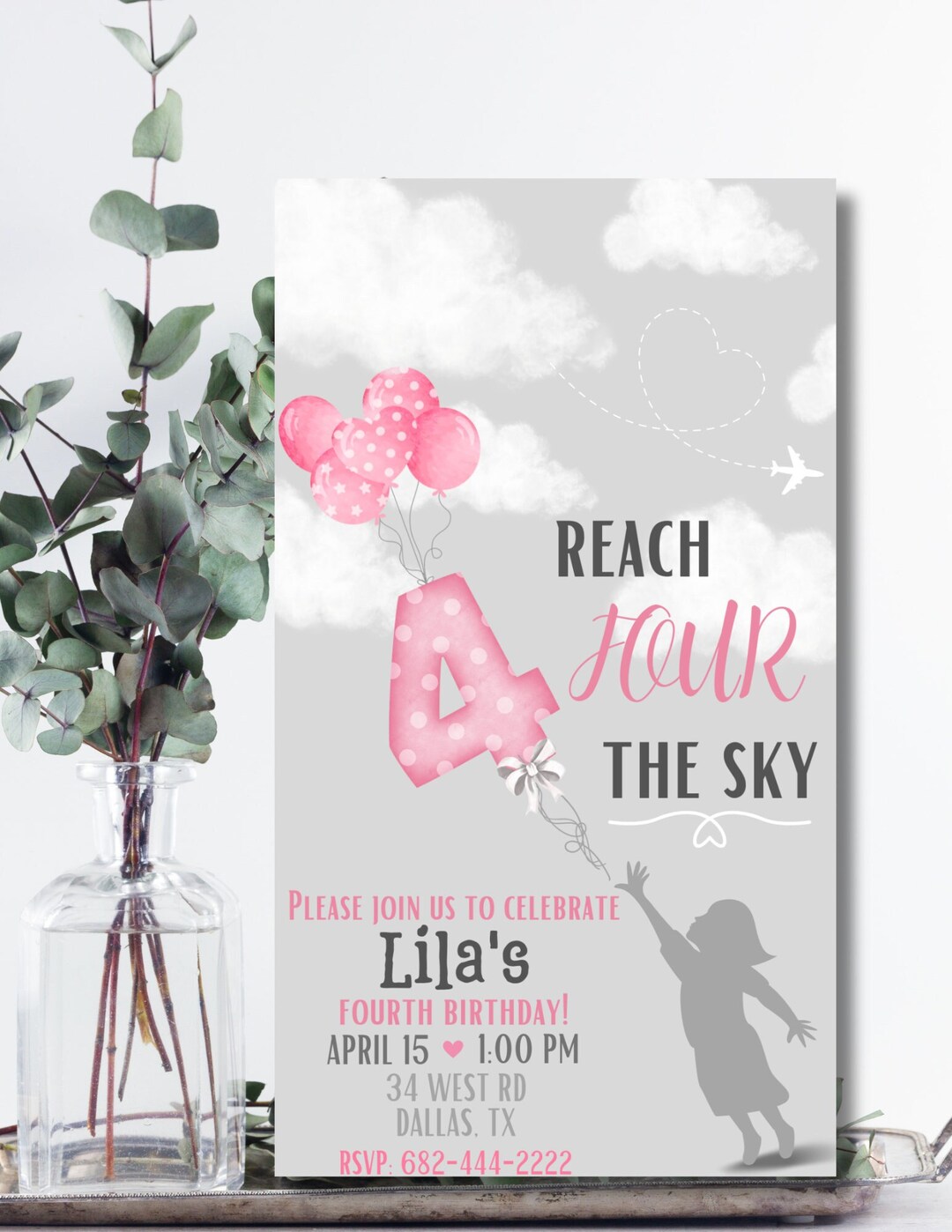 Fourth Birthday, 4th Birthday, Girl Birthday, Digital Invitation ...