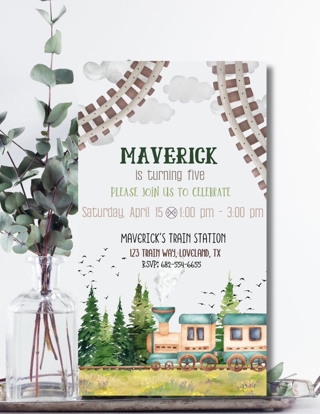 Choo Choo Birthday Invitation, Digital Invitation, Train Birthday ...