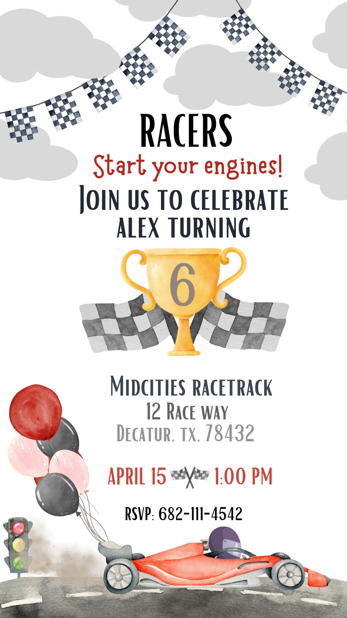 Racecar Birthday Invitation, Race Invitation, Racecar Birthday, Digital ...