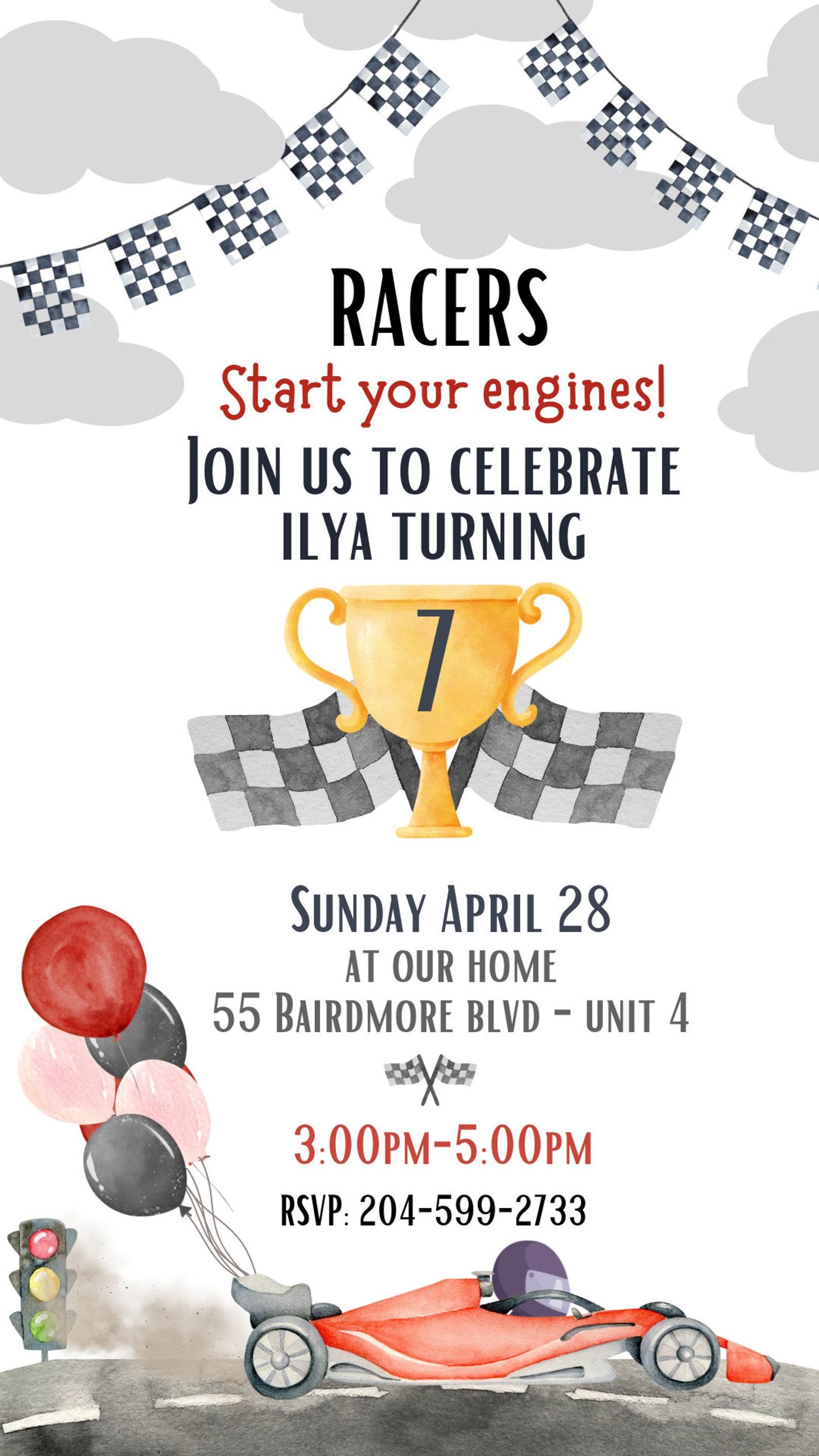 Racecar Birthday Invitation, Race Invitation, Racecar Birthday, Digital ...