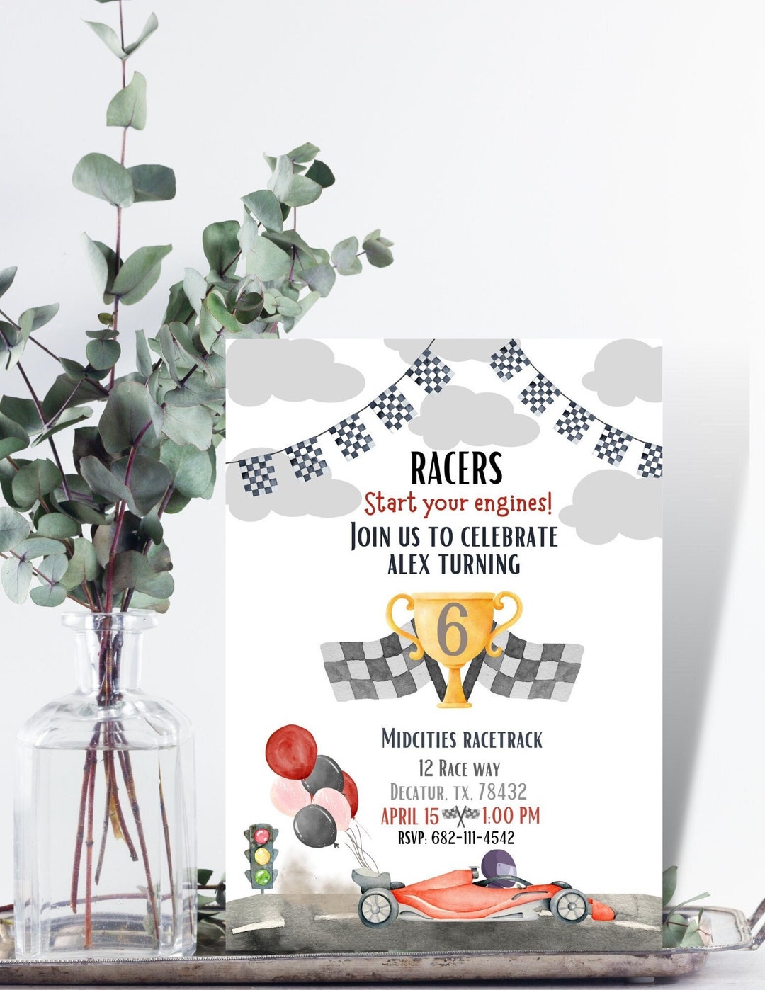 Racecar Birthday Invitation, Race Invitation, Racecar Birthday, Digital ...