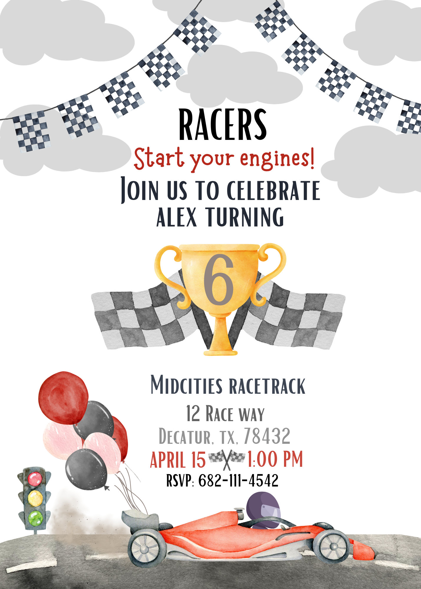 Racecar Birthday Invitation, Race Invitation, Racecar Birthday, Digital ...