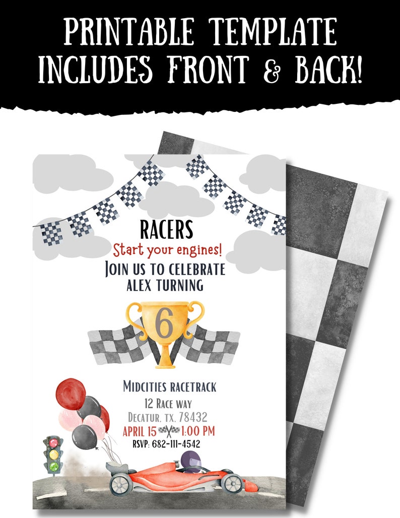 Racecar Birthday Invitation, Race Invitation, Racecar Birthday, Digital ...