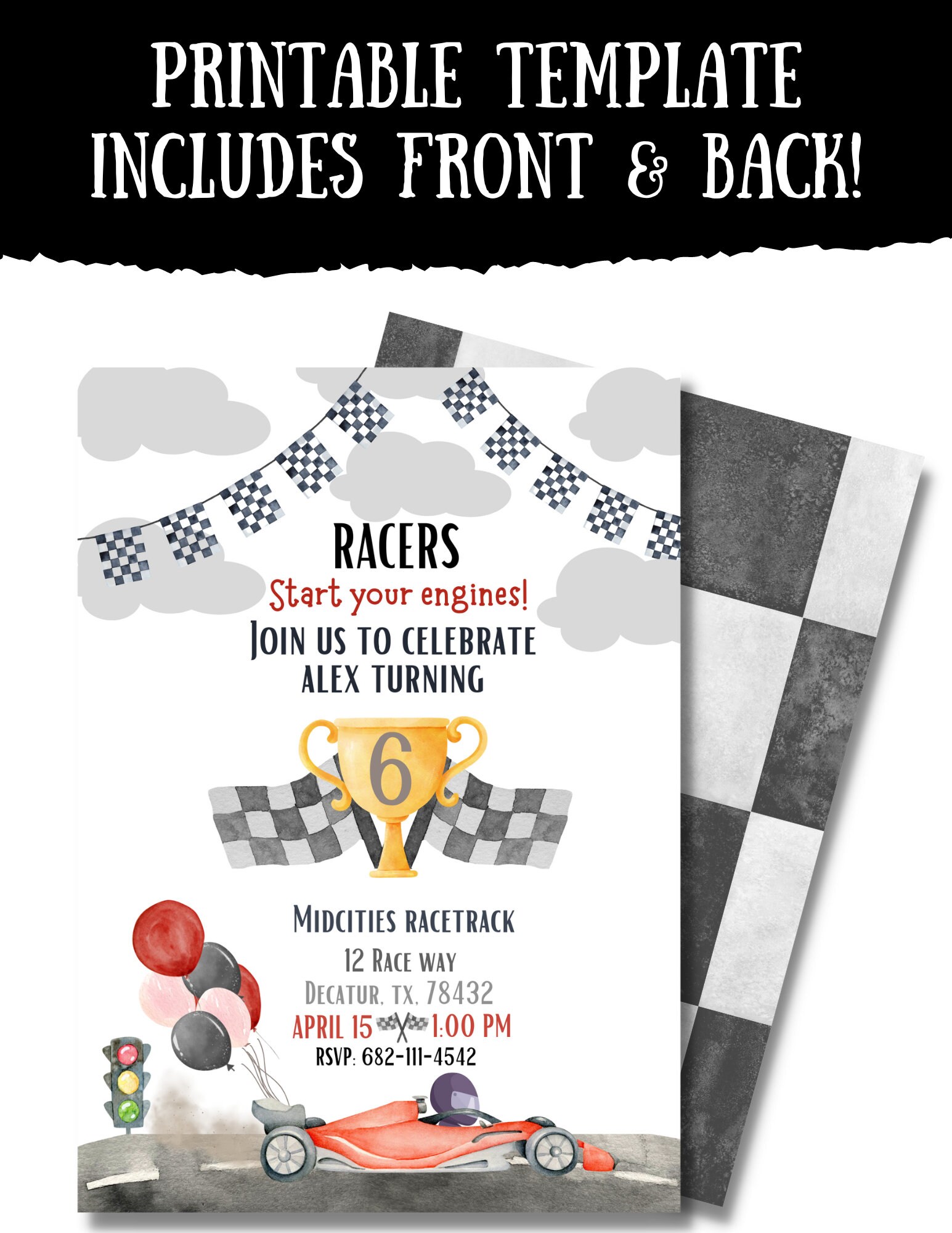 Racecar Birthday Invitation, Race Invitation, Racecar Birthday, Digital ...