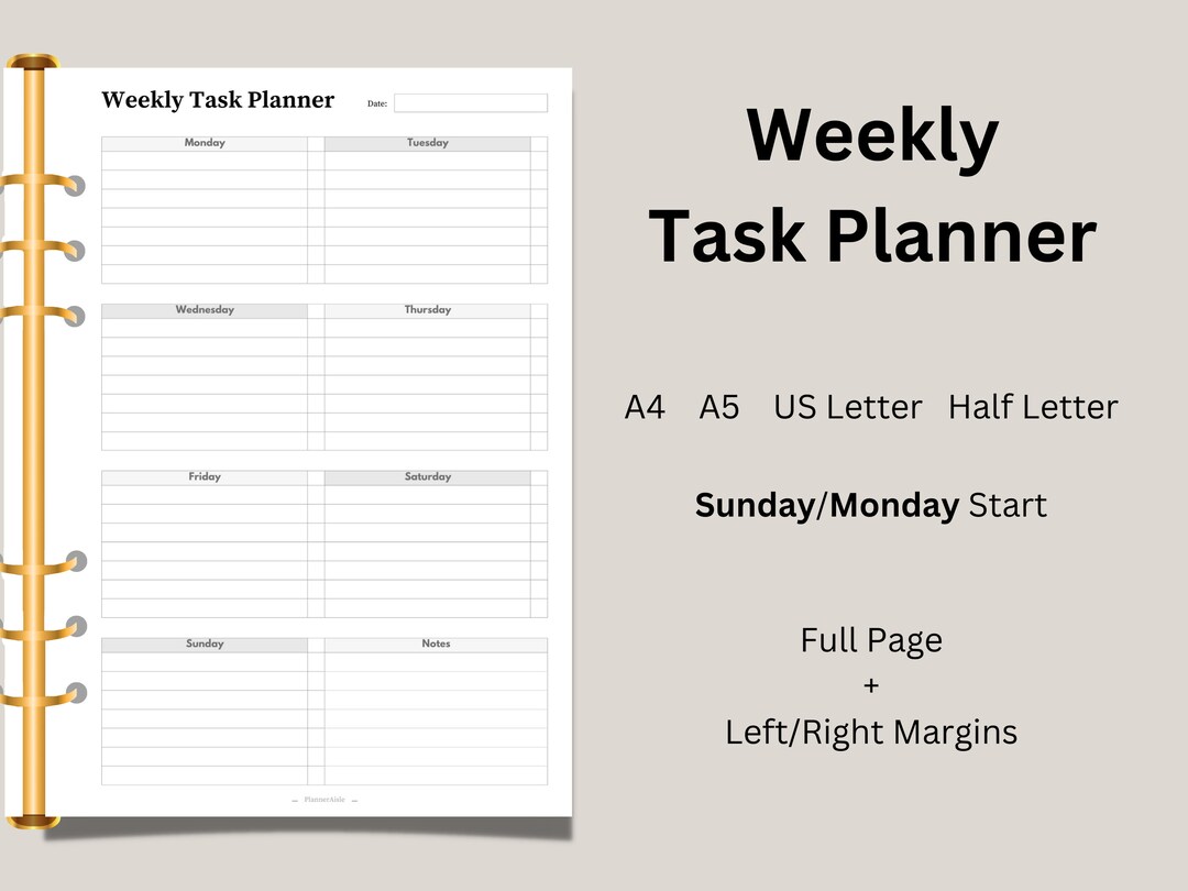 Printable Weekly Task Planner 7 Days Checklist Weekly - Etsy