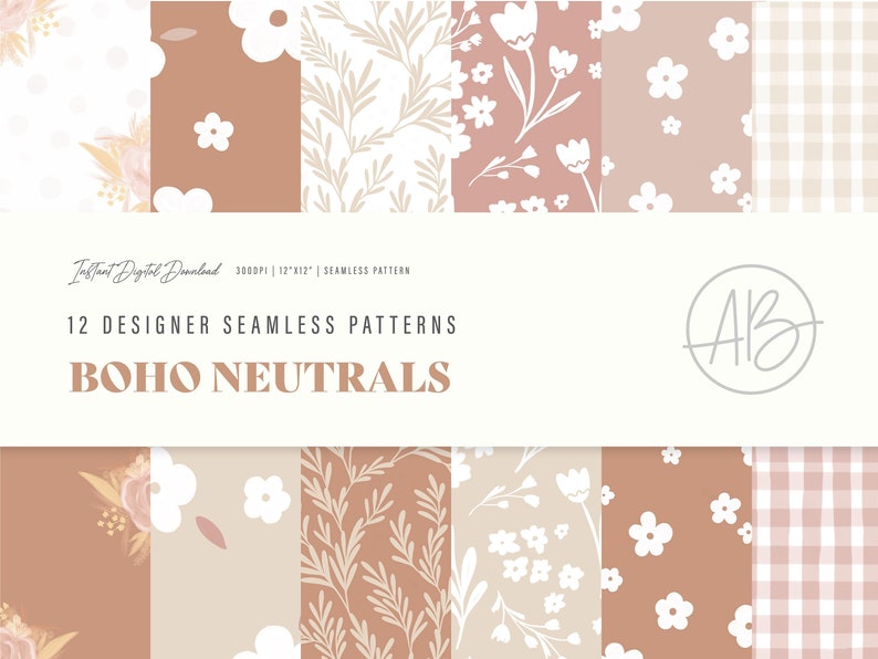 Boho Neutral Patterns | Seamless Patterns | 12x12 Scrapbook Papers ...