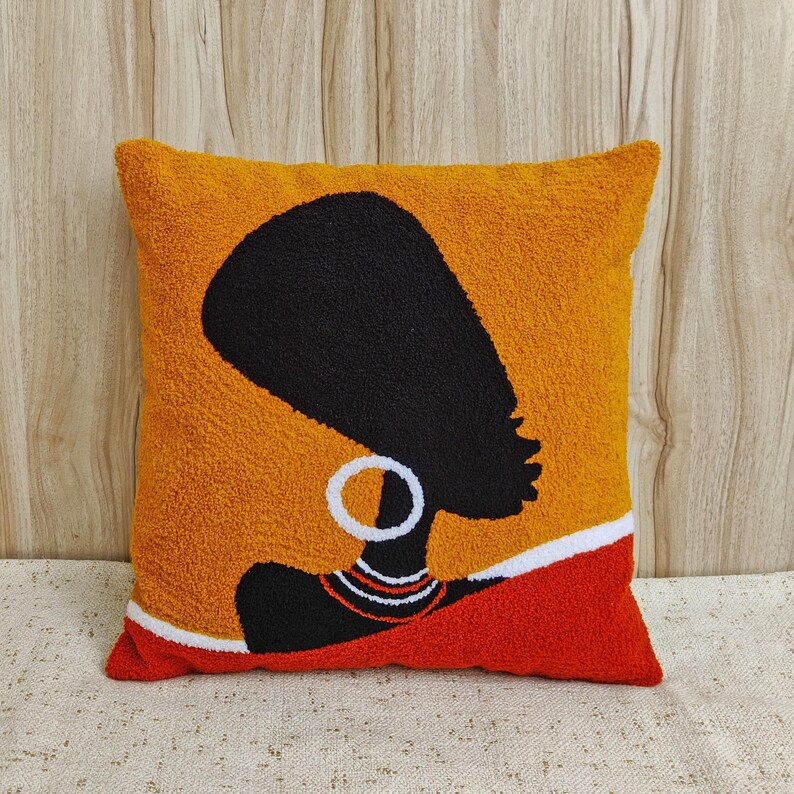 African Tribal Lady Pillow Case, Black and Yellow Pillow Case, Hand ...