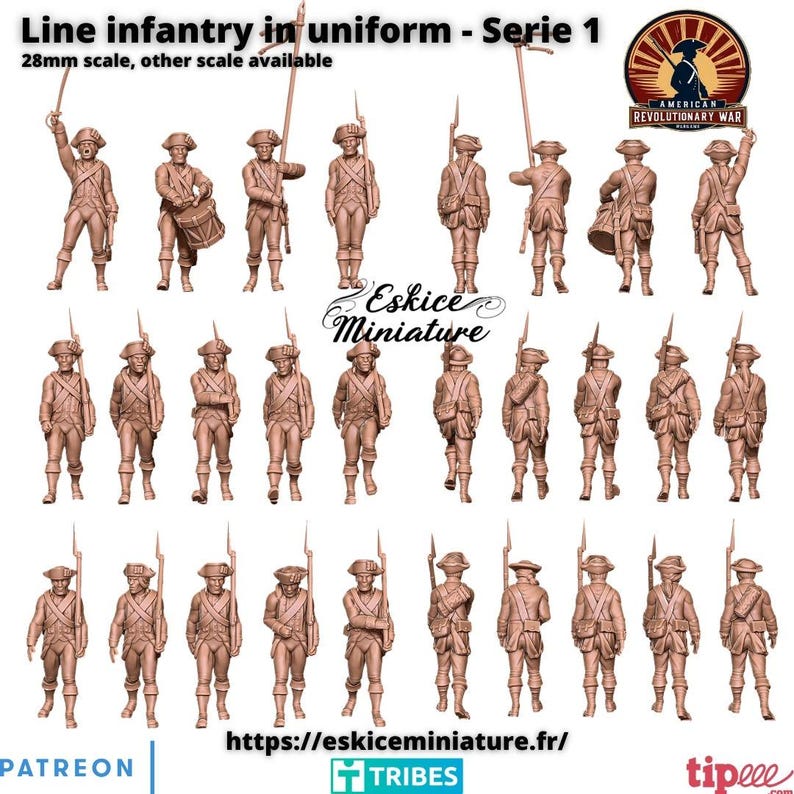 14x Revolutionary Line Infantry Marching - 3D Resin Printed, 28mm Scale ...