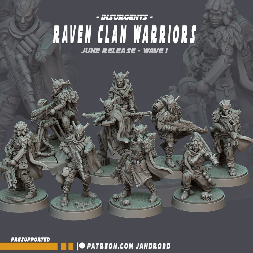 9x Native Raven Clan Warrior Squad - Interstellar Civil War - 3D Resin ...