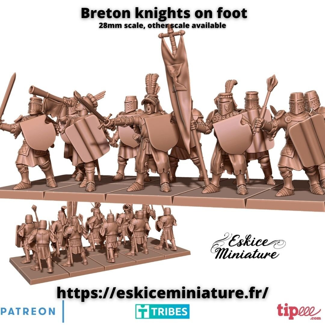 10x Breton Knight Infantry - the Old Era - 3D Resin Printed, 28mm Scale ...