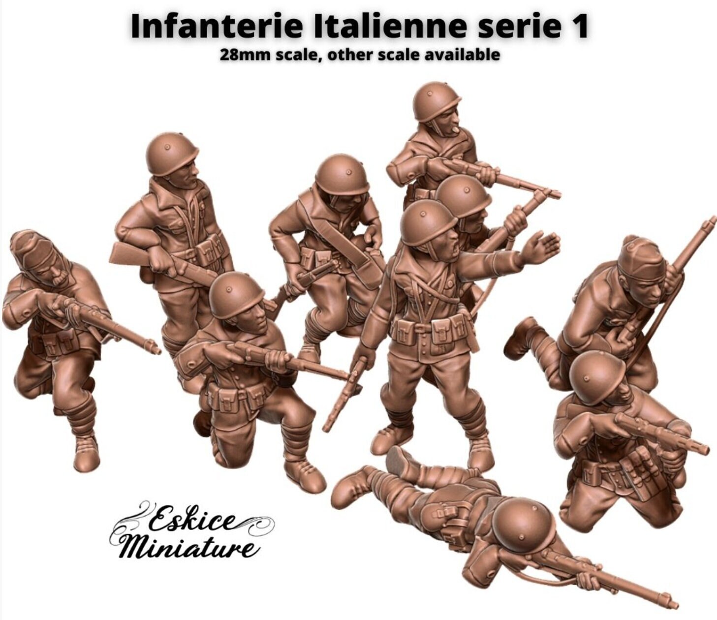 10x Italian Army Rifle Squad - World War 2 - 3D Resin Printed, 28mm ...
