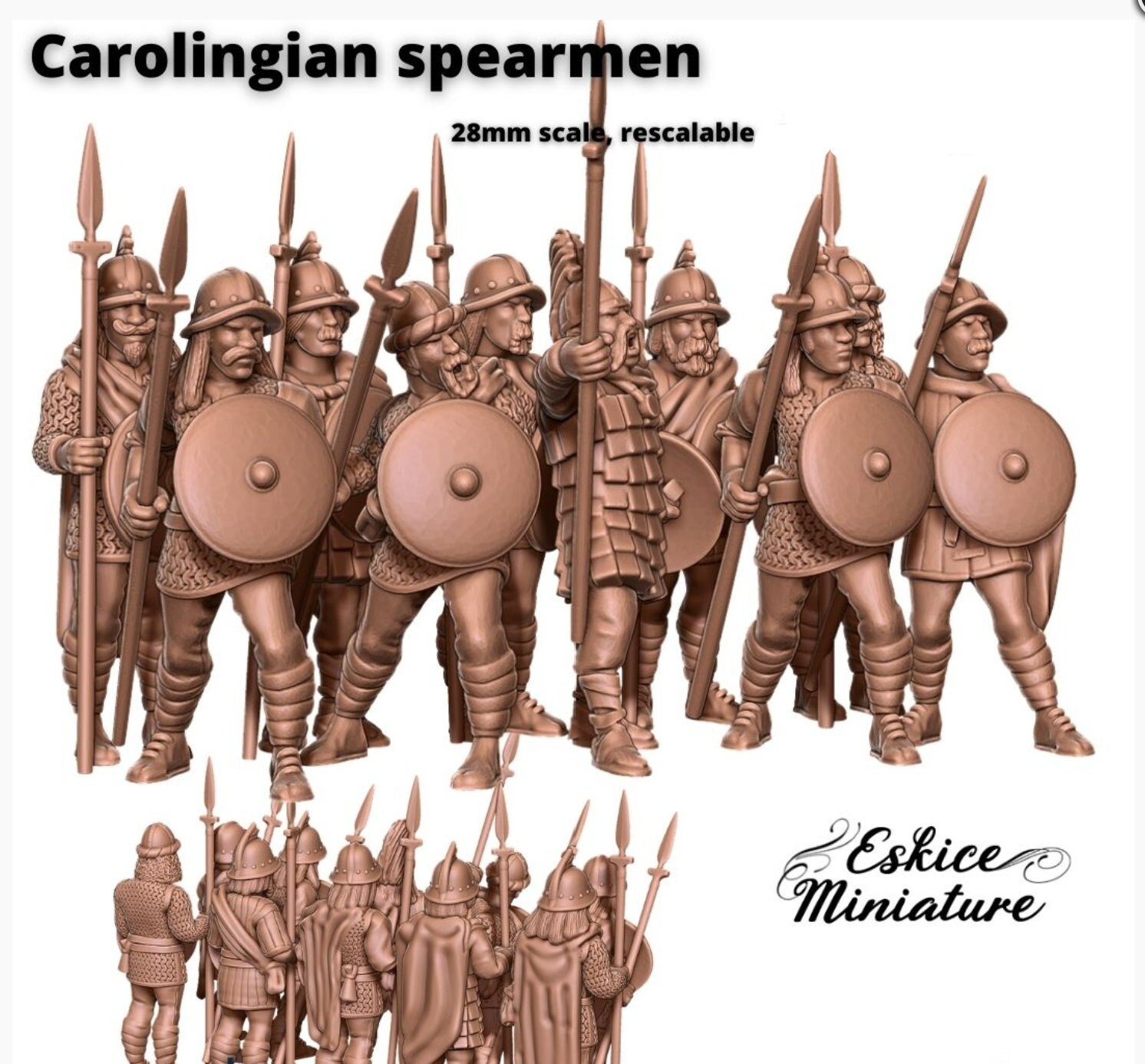 10x Carolingian Spearmen Infantry Squad - 3D Resin Printed, 28mm Scale ...