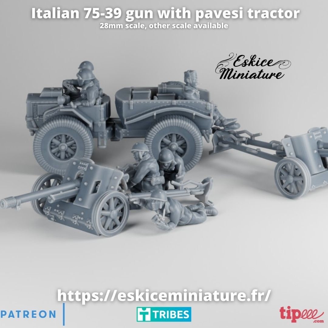 Italian 75/39 AT Gun With Tow Tractor - 3D Resin Printed, 28mm Scale - Etsy