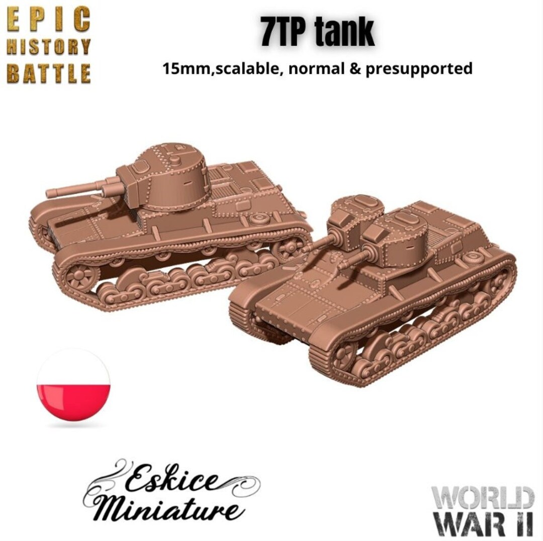 5x 7TP Polish Light Tanks - 3D Resin Printed, 15mm Scale - Etsy