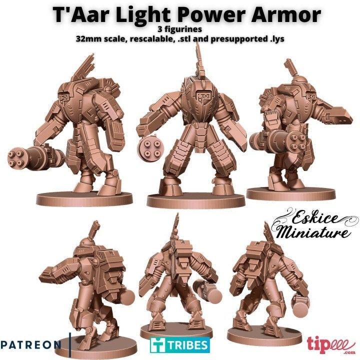 3x Taar Light Power Armor Squad - Grim Future Wars - 3D Resin Printed ...