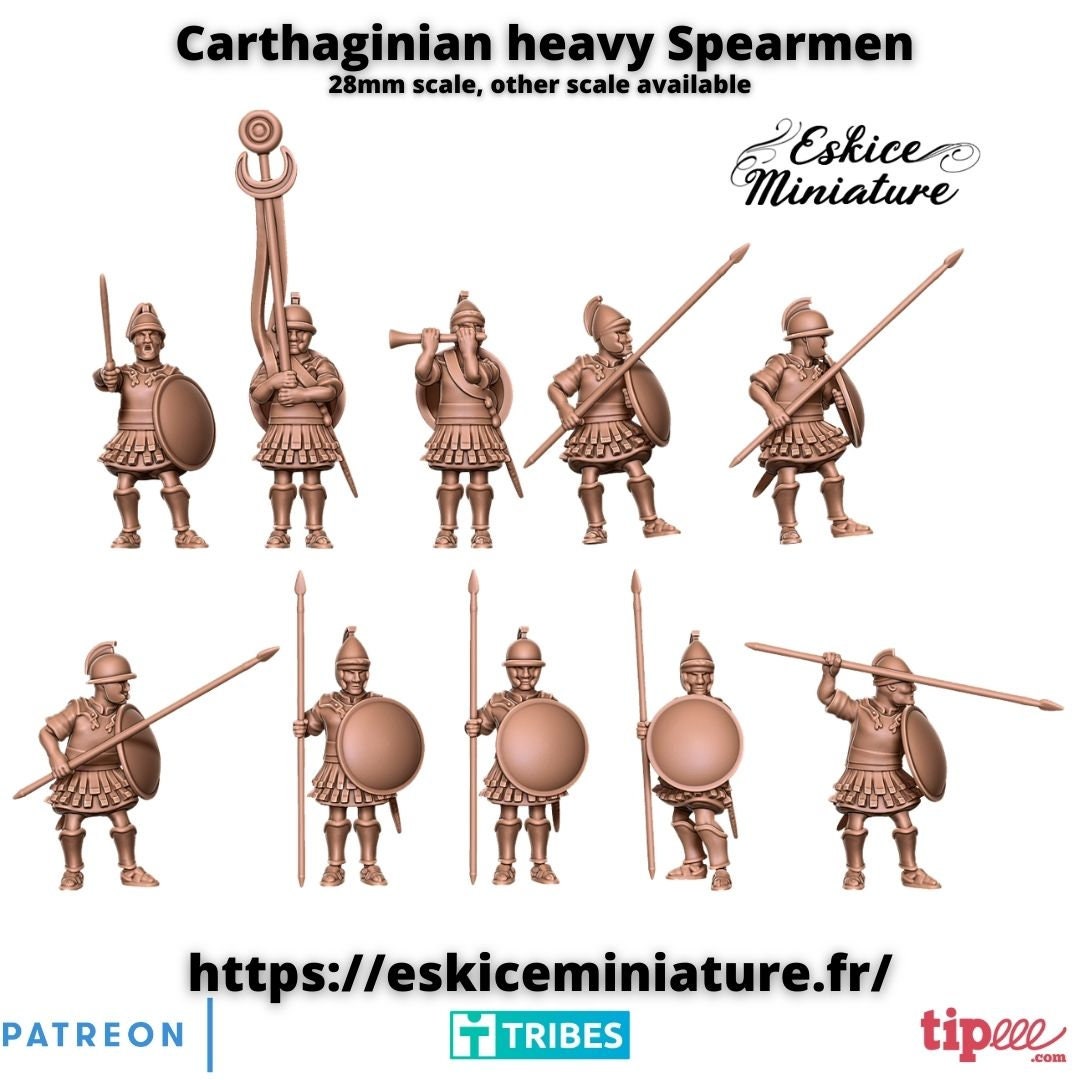 10x Carthaginian Heavy Spearmen Infantry Squad 3D Resin Printed, 28mm ...