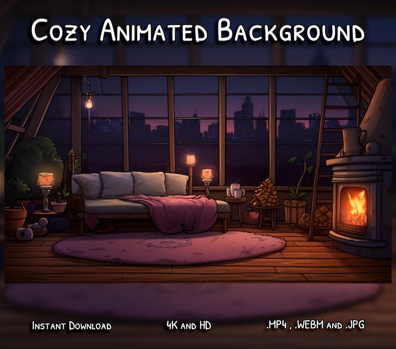 Vtuber Animated Background | Cozy Room With a Fireplace Wallpaper ...