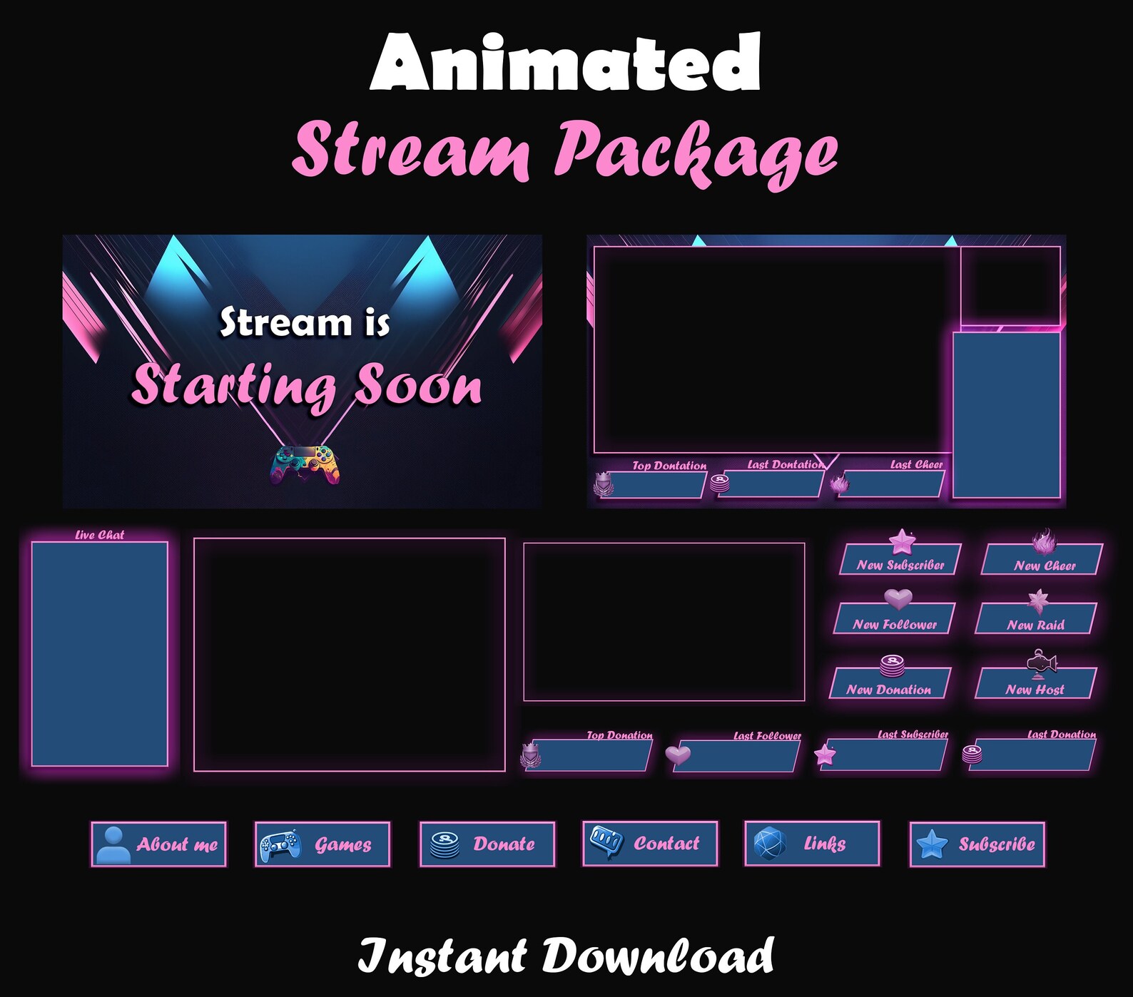 Animated Twitch Overlay Pack | Stream Overlays Package | Aesthetic ...