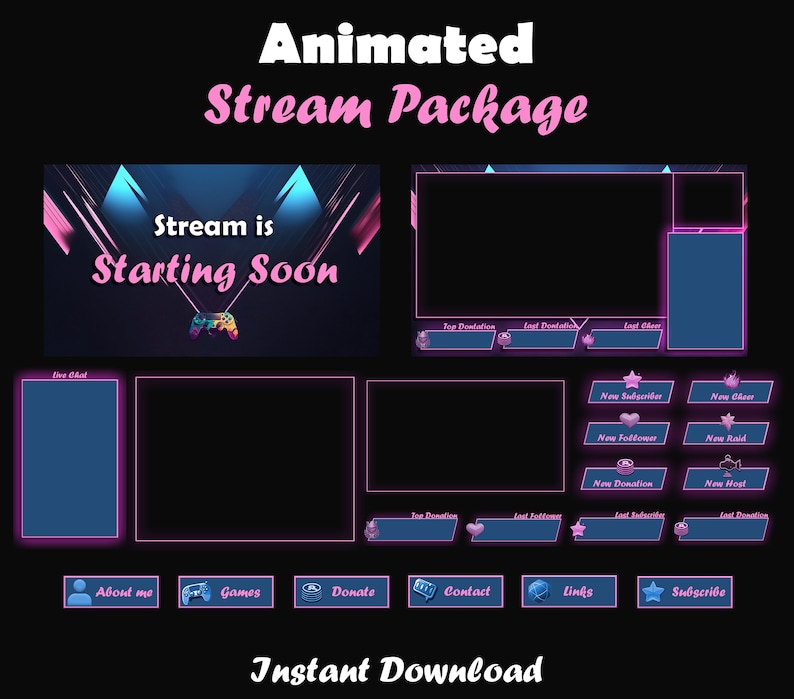 Animated Twitch Overlay Pack Stream Overlays Package Aesthetic Twitch ...
