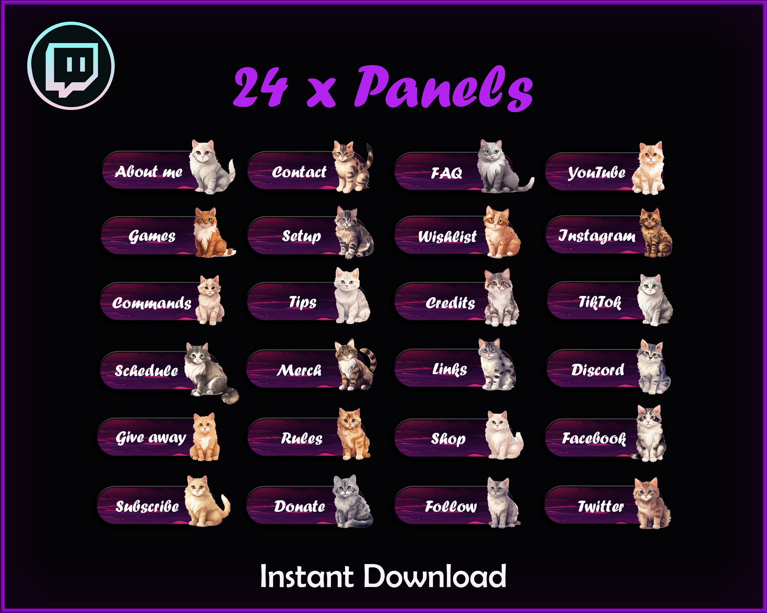 Twitch Panels Pack | Cats Streaming Panels | Aesthetic Twitch Panels - Etsy