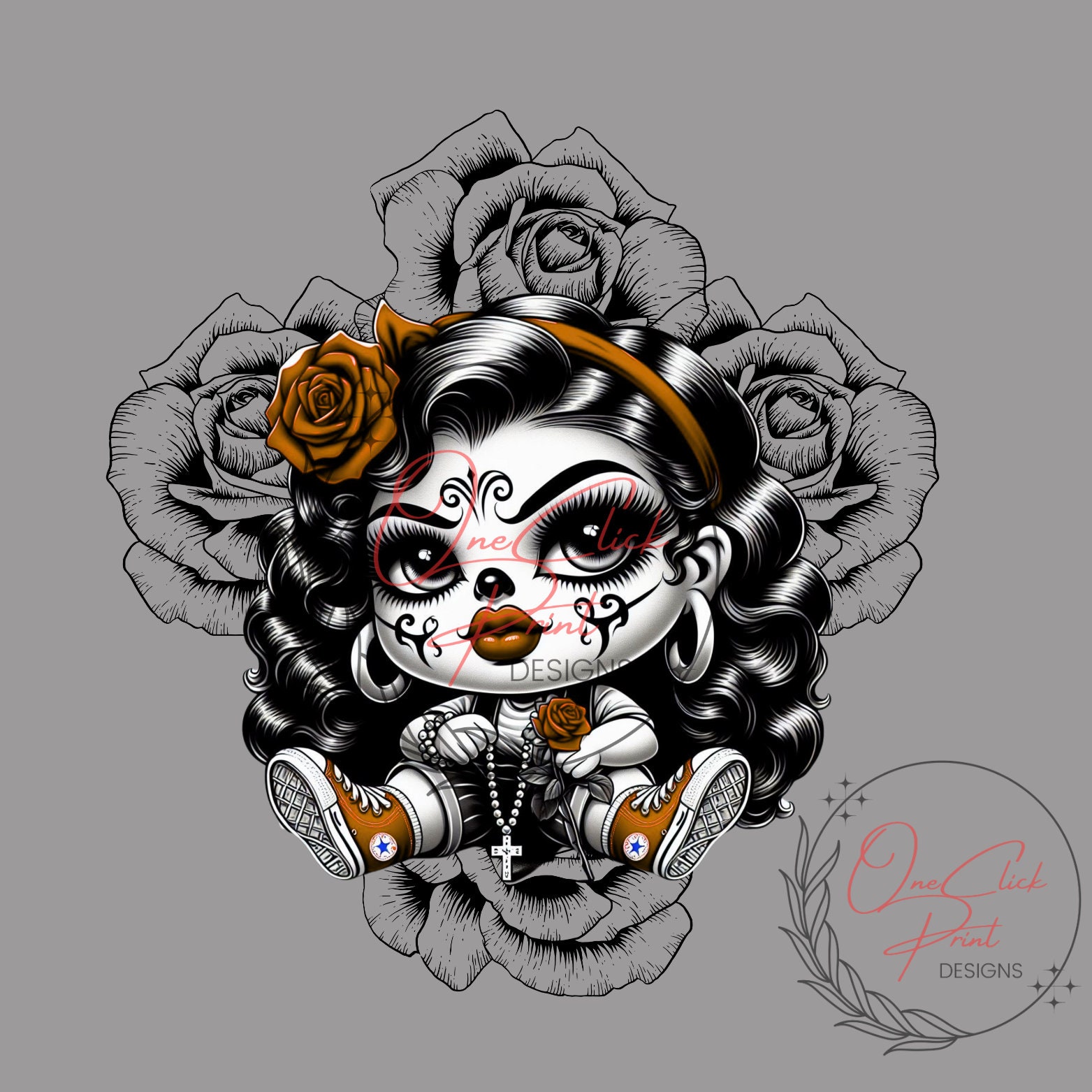 5 Cross of Roses Chicana Woman PNG, Chicano Love, Cholo Culture, Chibi ...