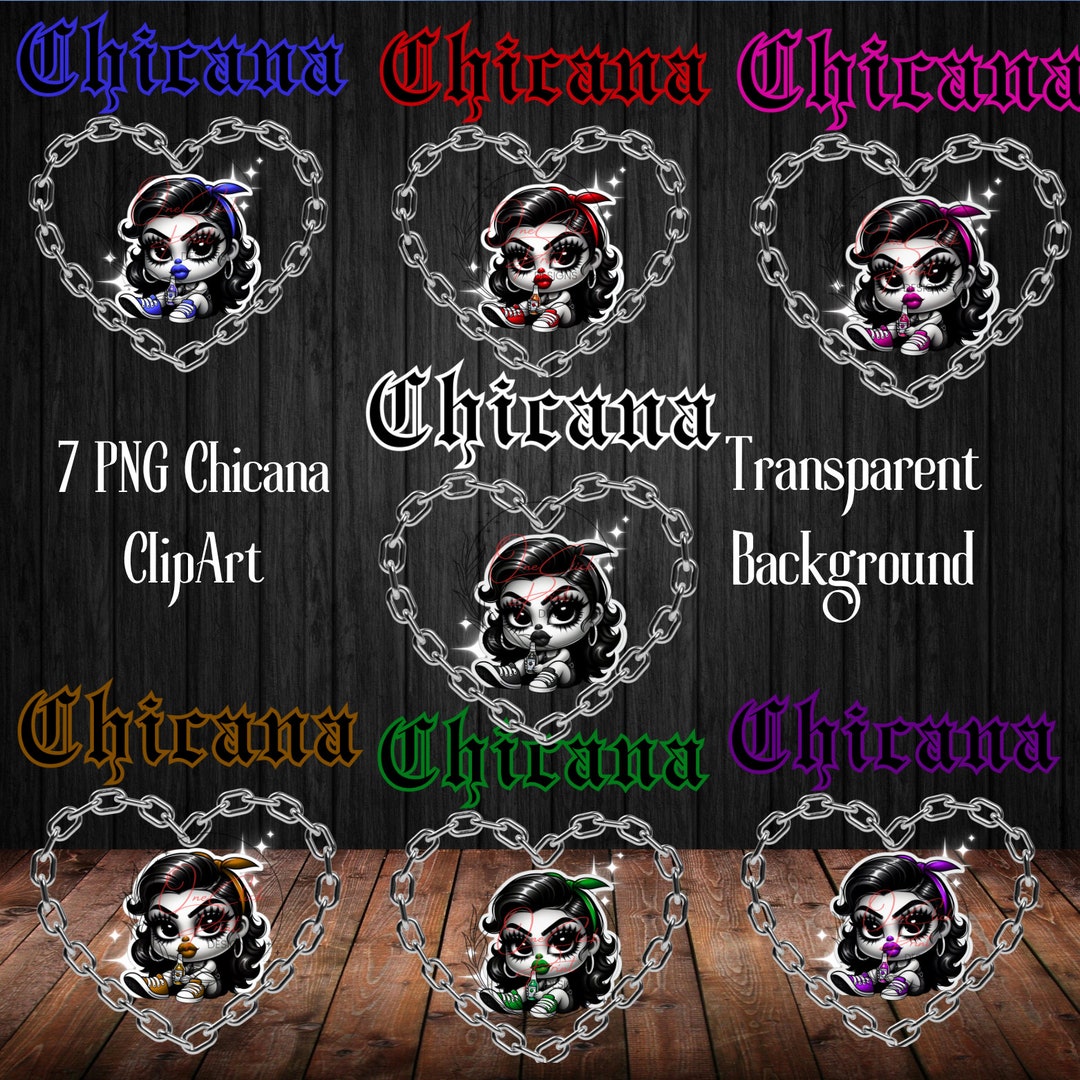 7 Chicana Clipart Pngs, CHIBI Woman, Chicana Woman, Chain Heart ...