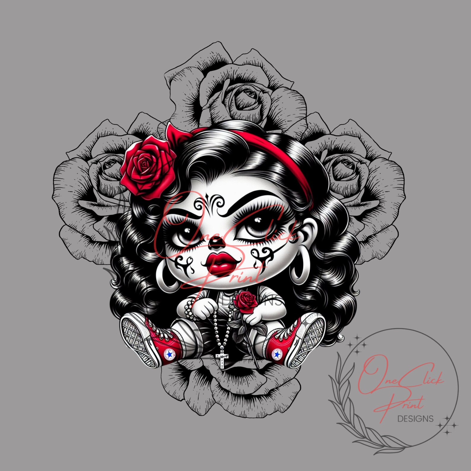 5 Cross of Roses Chicana Woman PNG, Chicano Love, Cholo Culture, Chibi ...
