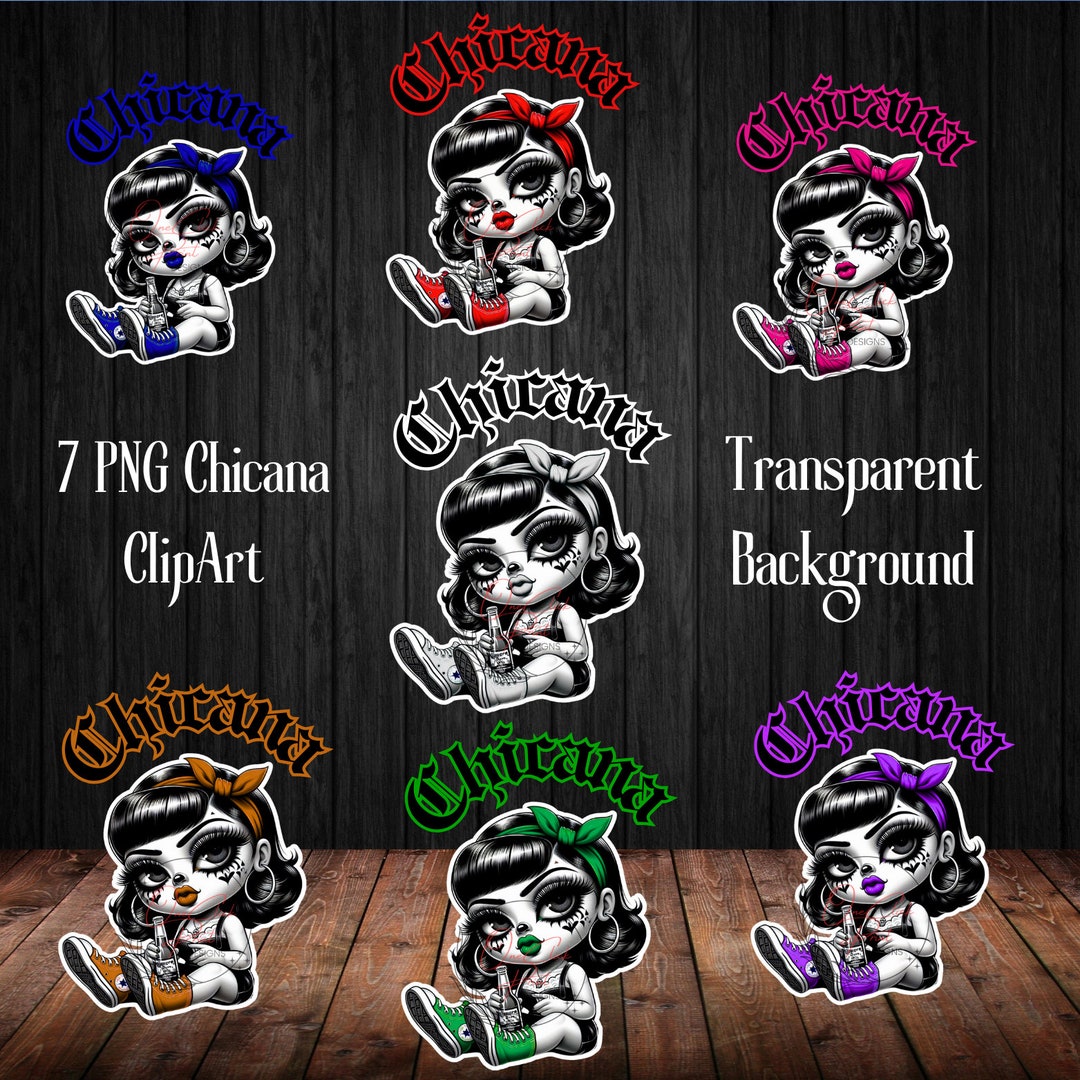 Chicana Clipart, PNG, CHIBI Woman, Chicana Woman Sitting With Bottle in ...