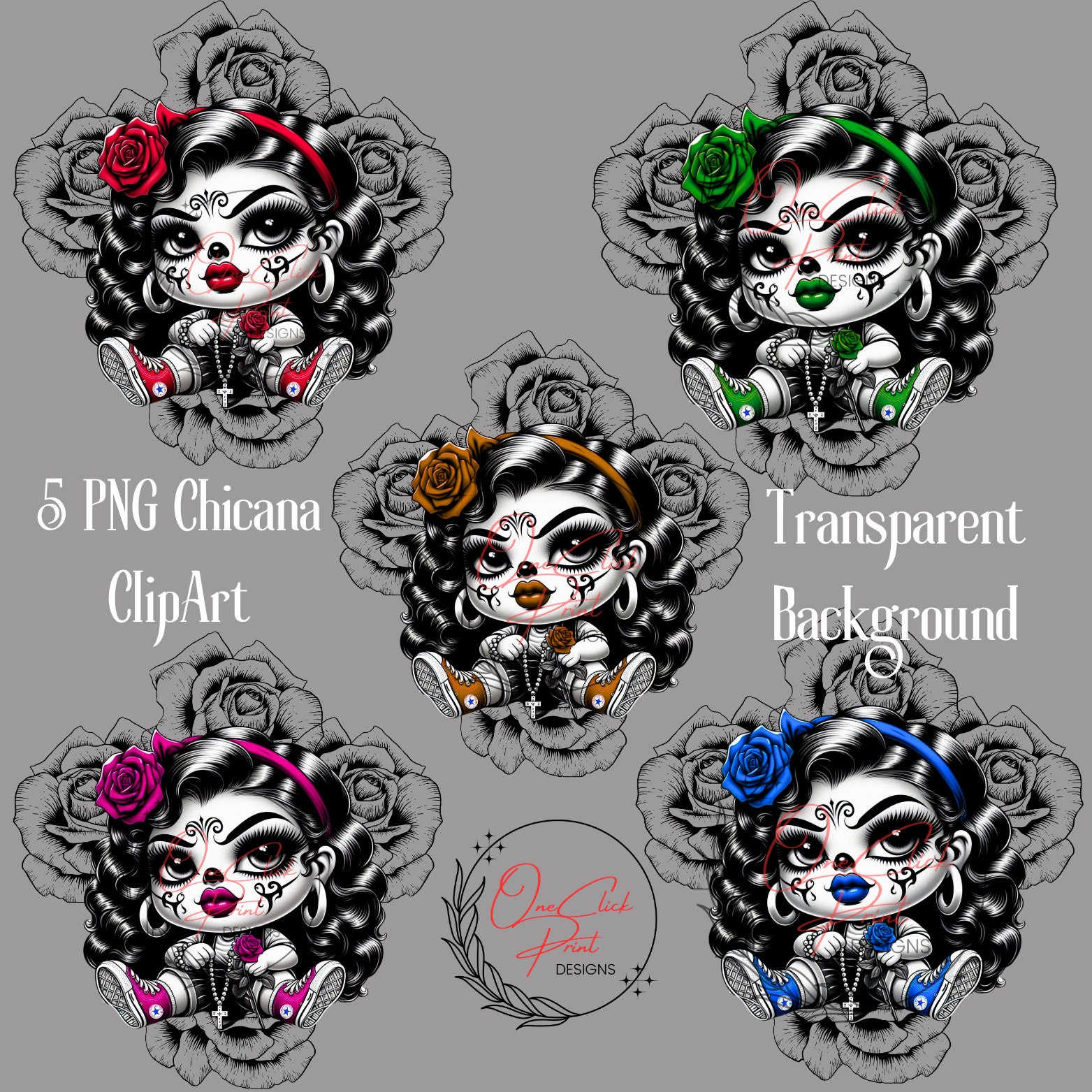 5 Cross of Roses Chicana Woman PNG, Chicano Love, Cholo Culture, Chibi ...