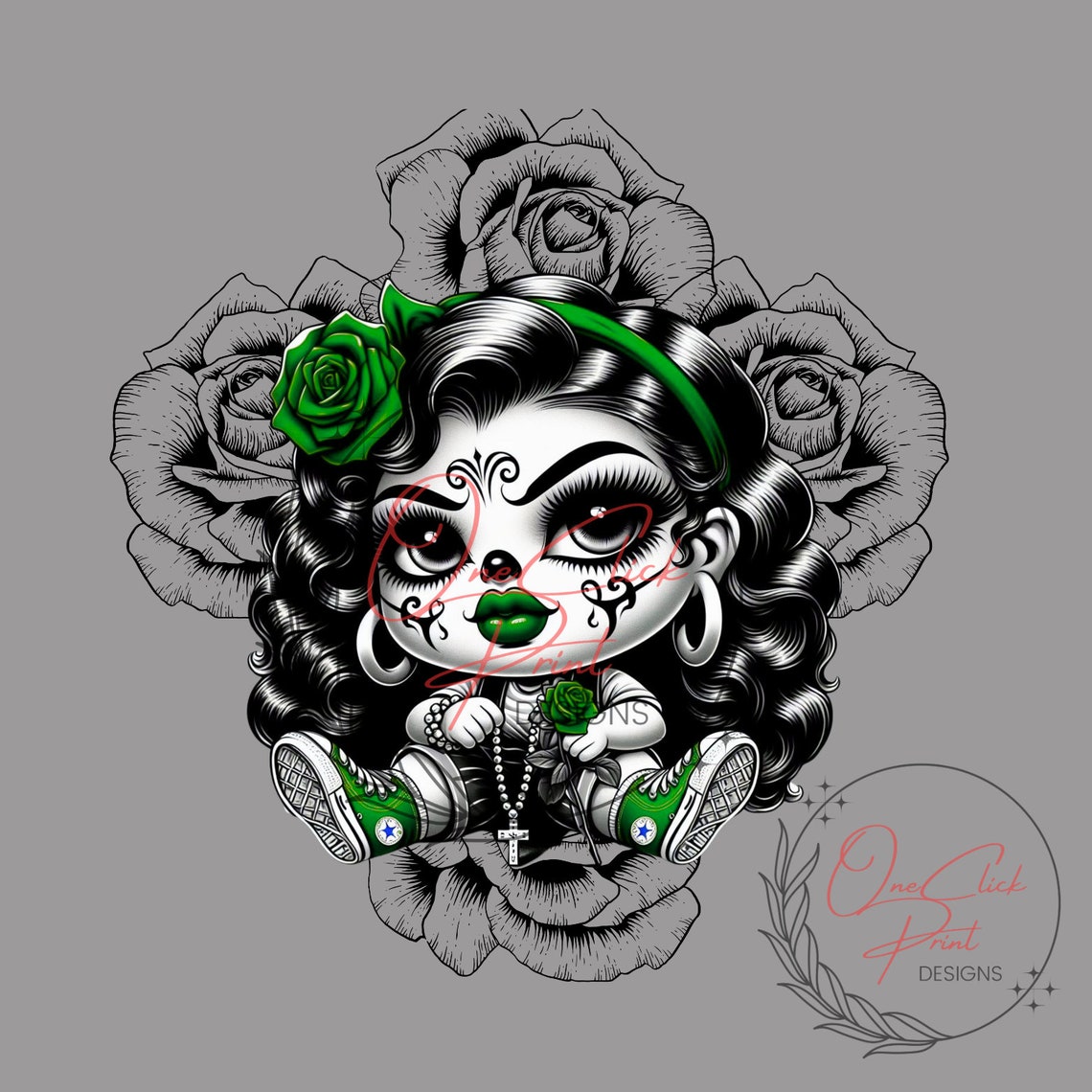 5 Cross of Roses Chicana Woman PNG, Chicano Love, Cholo Culture, Chibi ...