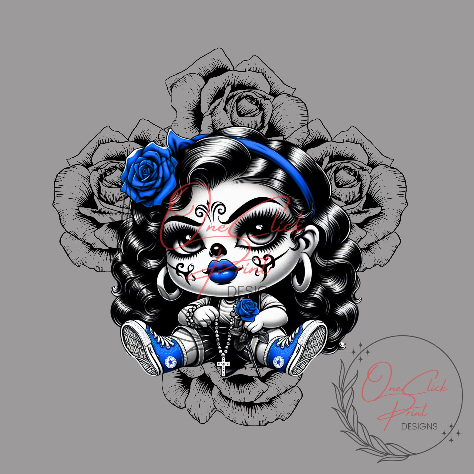 5 Cross of Roses Chicana Woman PNG, Chicano Love, Cholo Culture, Chibi ...