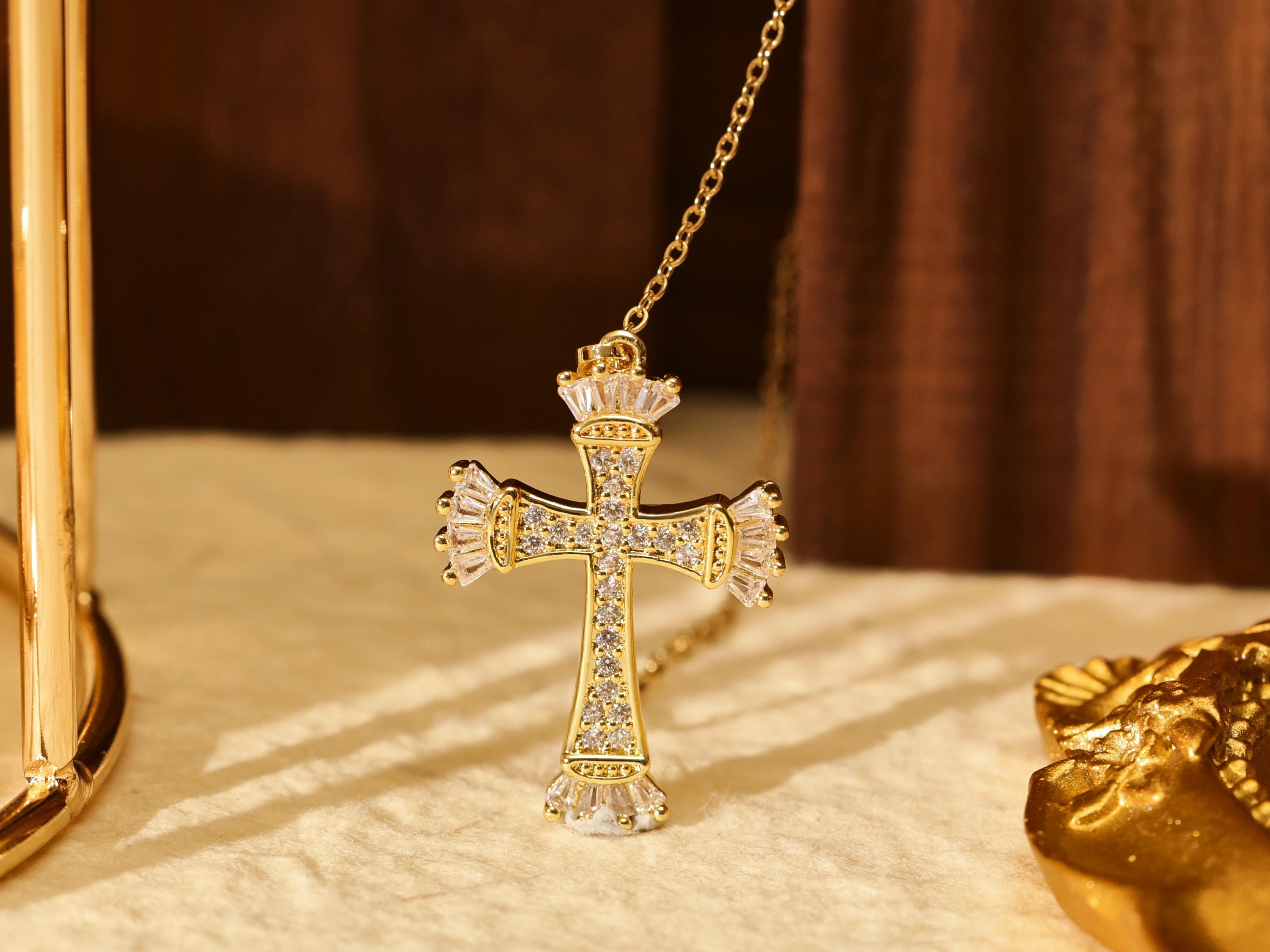 Crown & Cross Gold Necklace for Her| Titanium Steel Collarbone Chains ...