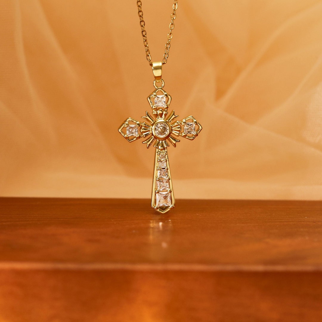 Unique Cross Necklace 14K Gold for BFFS| Crucifix Birthday Gift| Dainty ...