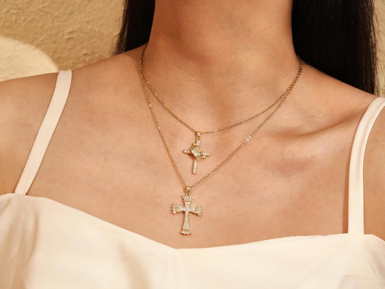 Crown & Cross Gold Necklace for Her| Titanium Steel Collarbone Chains ...