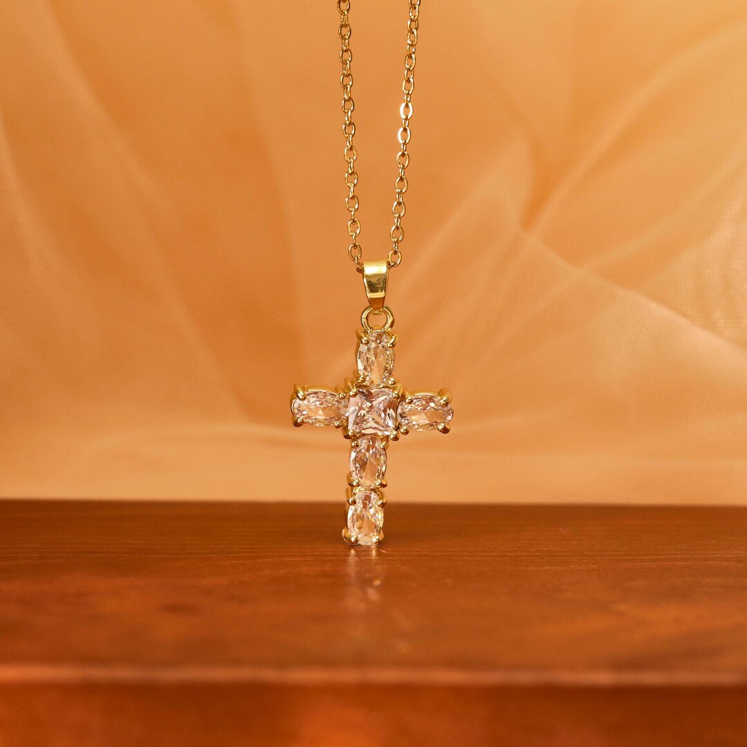 Mini Full Diamond Cross Signal Pendant Necklace 14K Gold| Titanium ...
