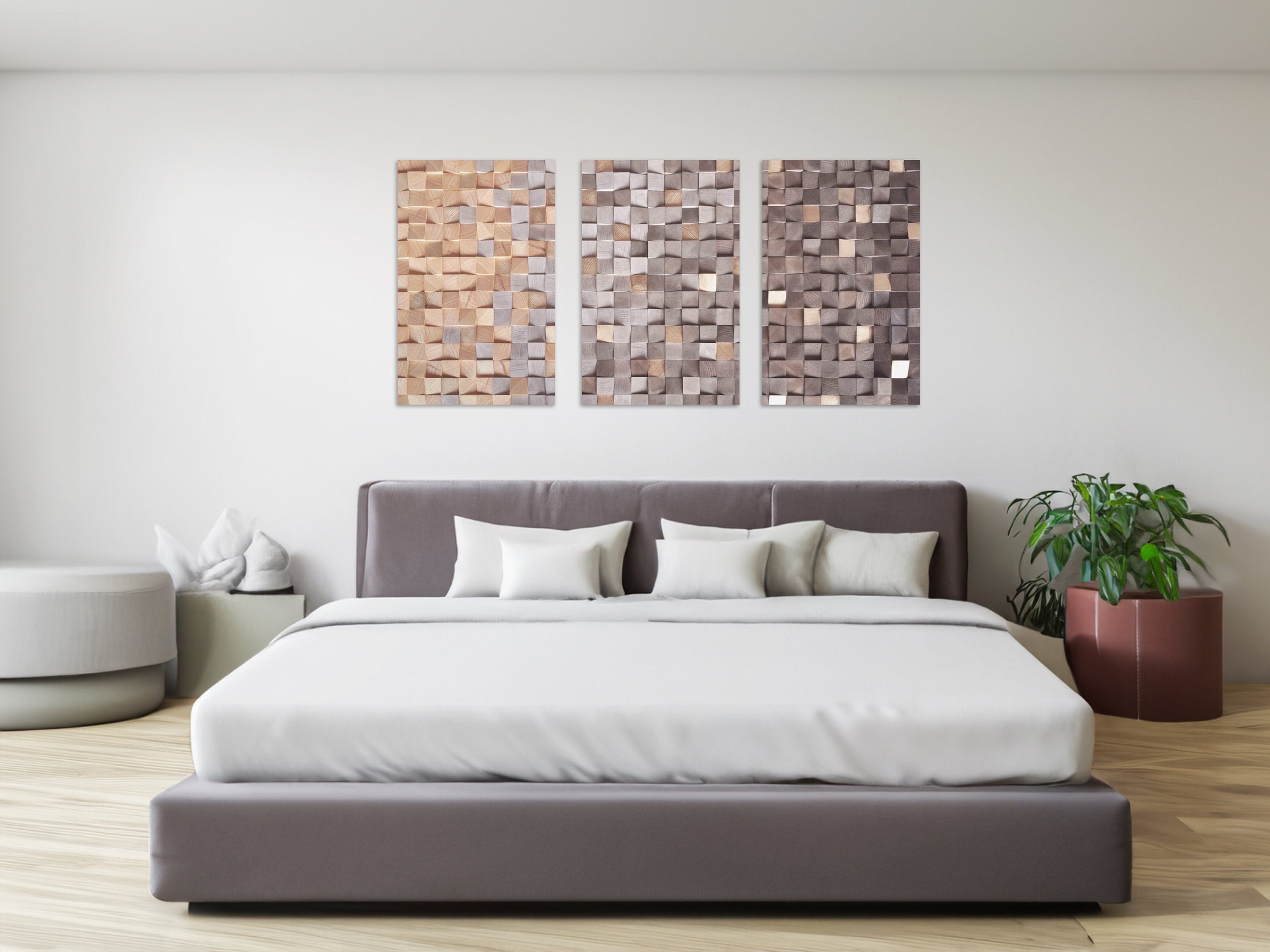 Unique Wood Sound Diffuser Tri-panel Fade Large Colorful Geometric Wood ...