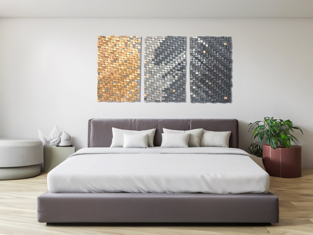 Unique Wood Sound Diffuser Tri-panel Fade Large Colorful Geometric Wood ...