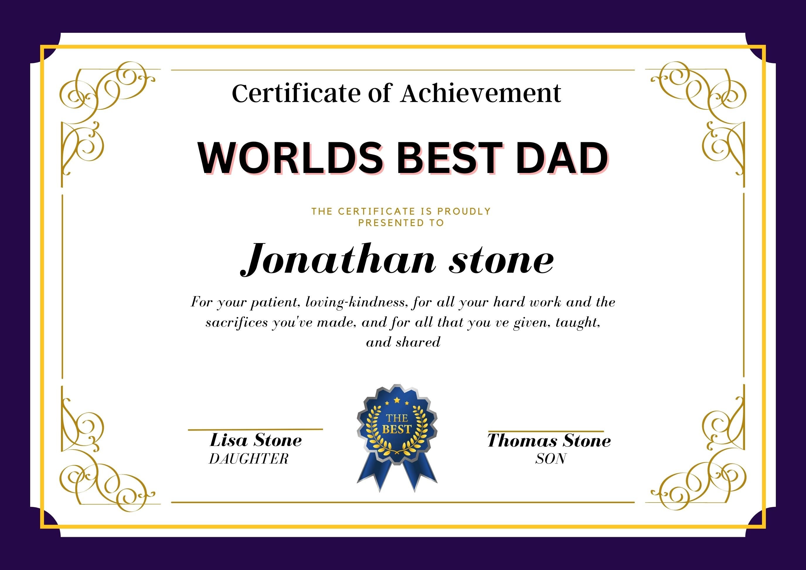 Best DAD Award Certificate Gift for Dad Gift for Fathers - Etsy