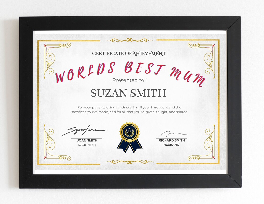 Best Mom Award Certificate Gift for Mom Gift for - Etsy
