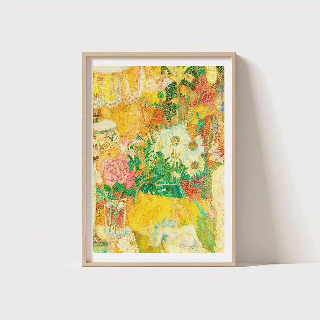 Floral Pointillism Art Print – Vintage-modern Summer Wall Decor ...