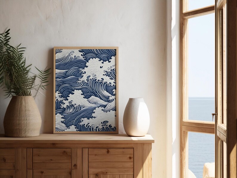 Japanese Wave Print: Indigo Blue Ocean Art (digital Download) - Etsy