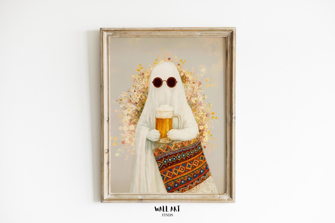 Boho Ghost With Beer: Funny Halloween Wall Art (CMYK PDF Download) - Etsy