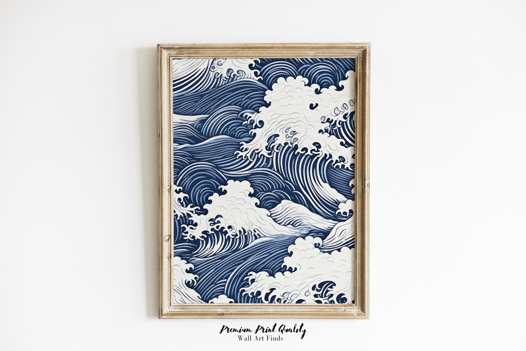 Japanese Wave Print: Indigo Blue Ocean Art (digital Download) - Etsy